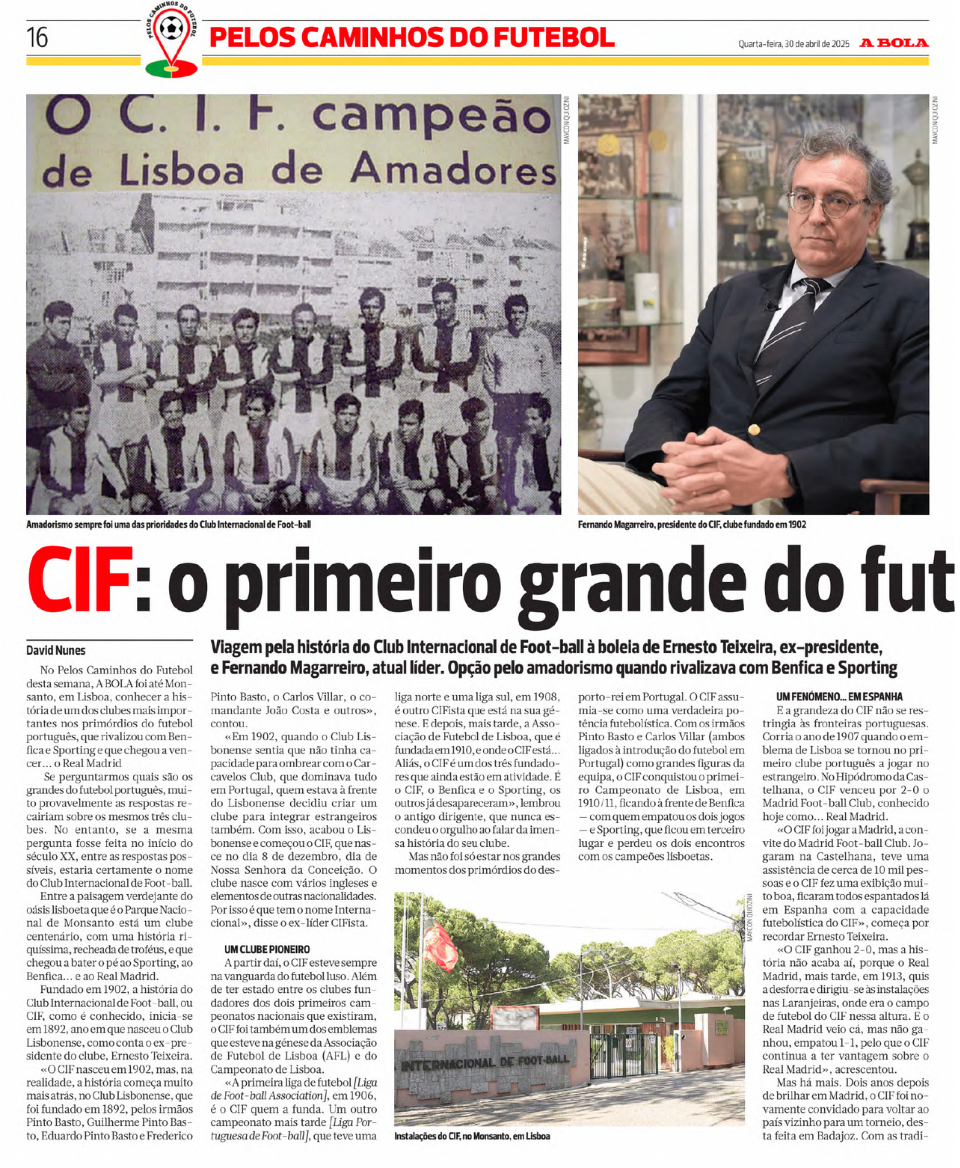 CIF em destaque no jornal A Bola